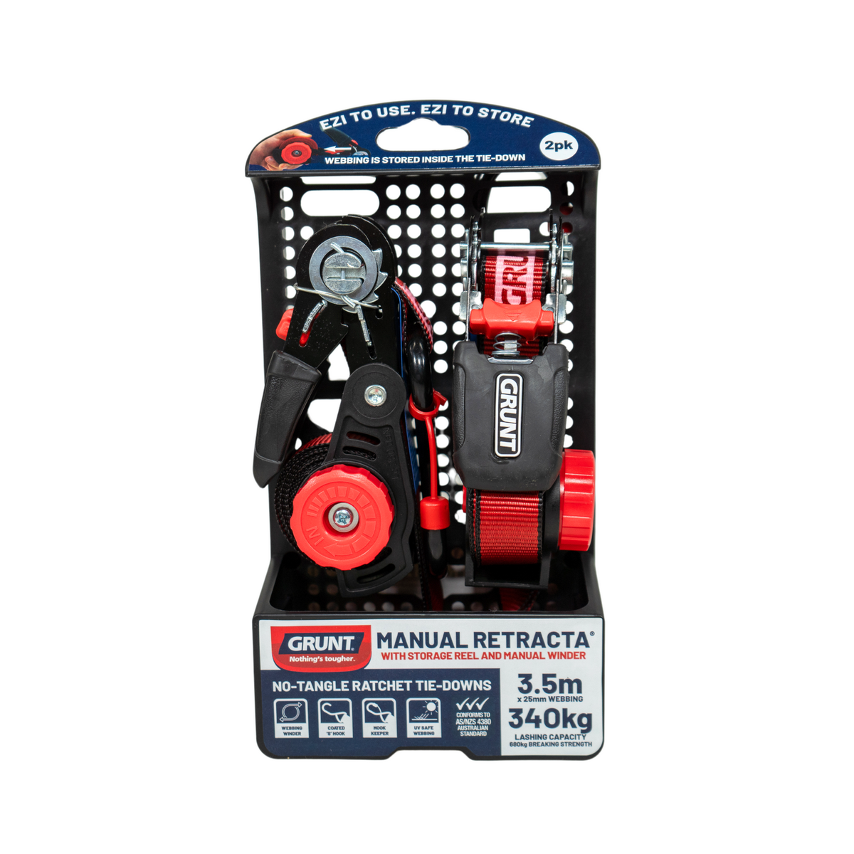 Grunt 25mm x 3.5m Retractable Tie Down Ratchet - 2 Pack - Bunnings ...