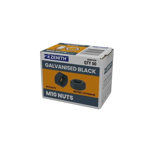 ZENITH M10 Hot Dipped Galvanised Black Hex Nuts - 50 Pack - Bunnings ...