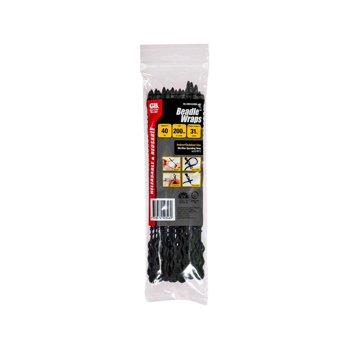 Gardner Bender 203mm Black Beadle Wrap Cable Ties - 40 Pack - Bunnings ...