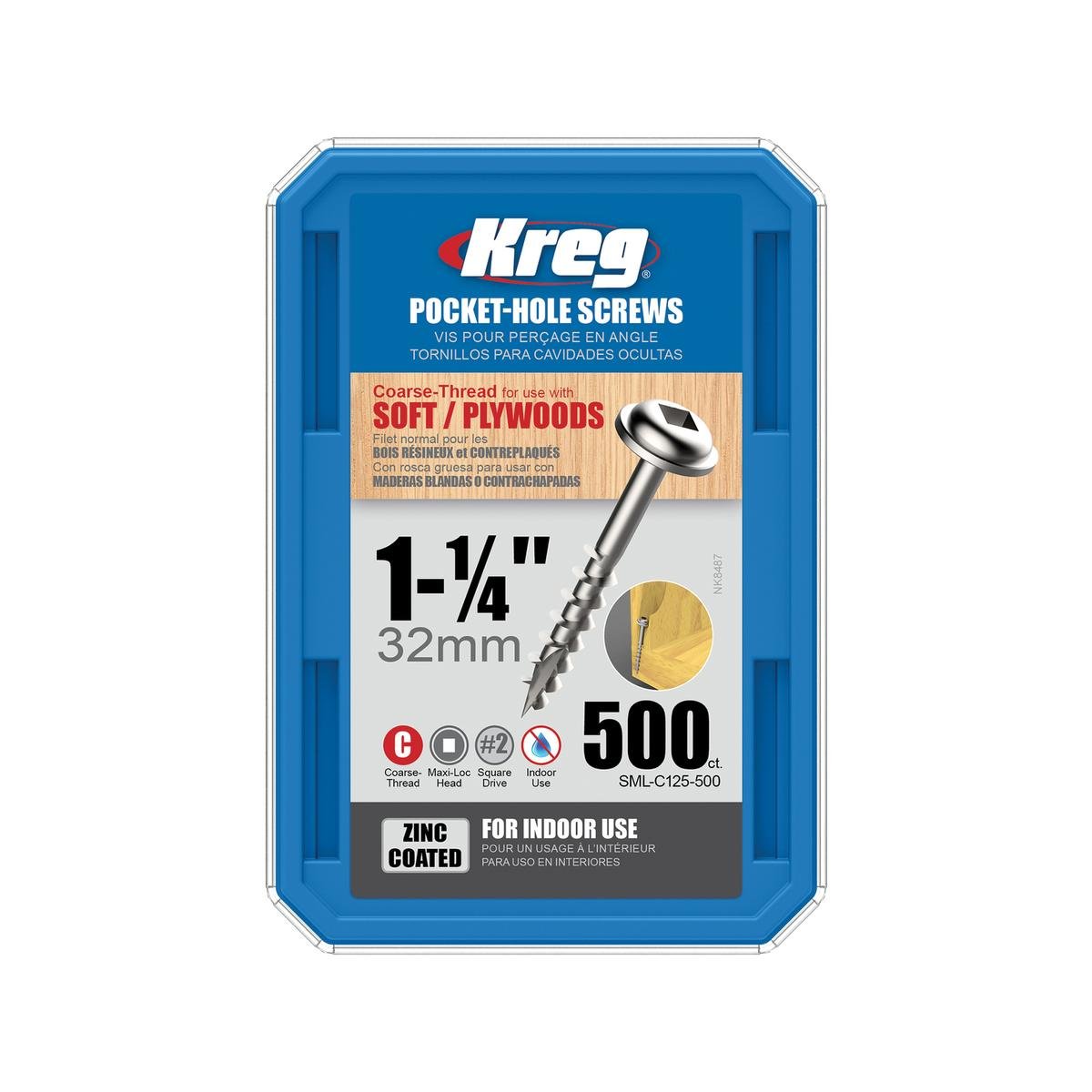 Kreg 32mm Zinc Coarse Thread MaxiLoc Head Pocket-Hole Screws - 500 Pack ...