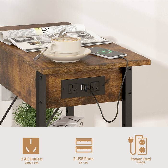 Advwin Side Table Flip Top Sofa End Table w/ Charging Station Narrow ...