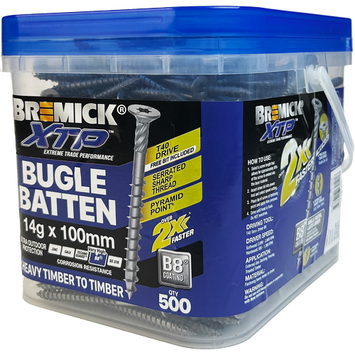 Bremick XTP 14g x 100mm T40 B8 Bugle Batten - 500 Pack - Bunnings Australia