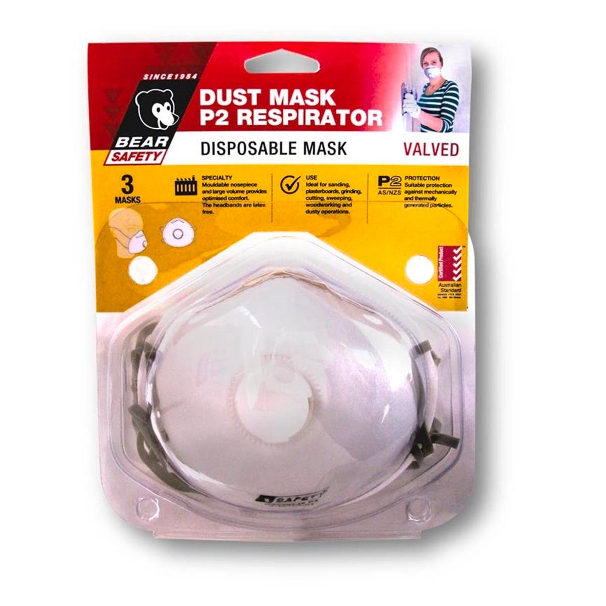 Bear Disposable P2 Respirator Dust Mask With Valve - 3 Pack - Bunnings ...