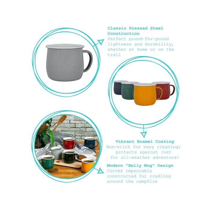 Argon Tableware Coloured Enamel Belly Mugs - Steel Outdoor Camping Tea ...