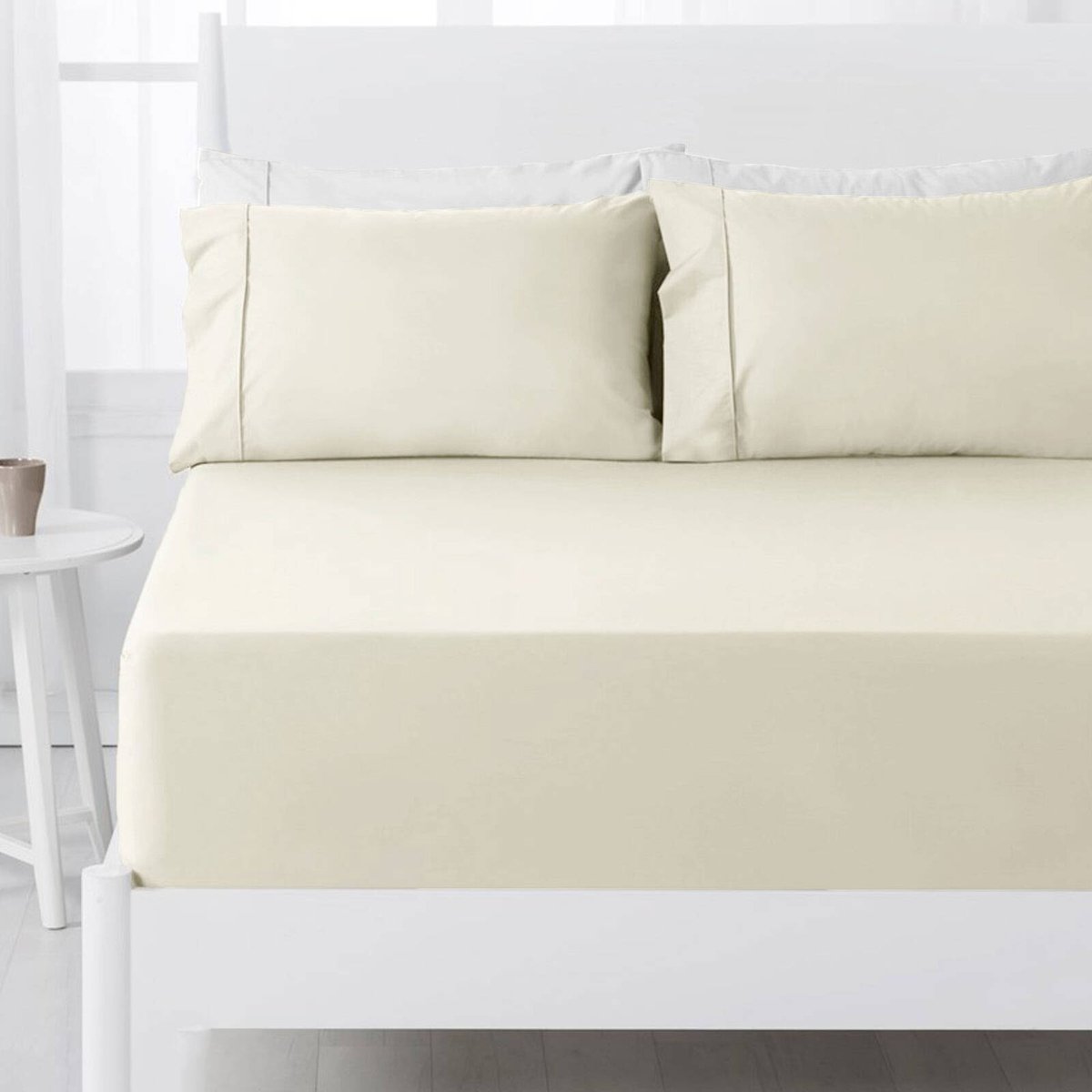 Hotel Living 250TC Polyester Cotton Fitted Sheet Set Double Cream ...