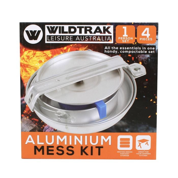 4pc Wildtrak Aluminium 1-Person Mess Kit Pot/Pan/Cup - Silver ...