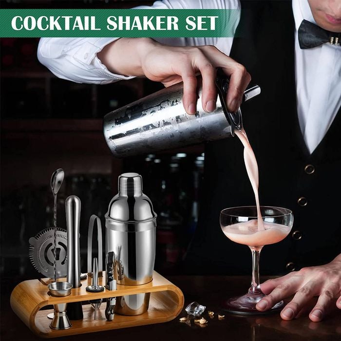 10-Piece Stainless Steel Bartender Kit with Stylish Bamboo Stand ...