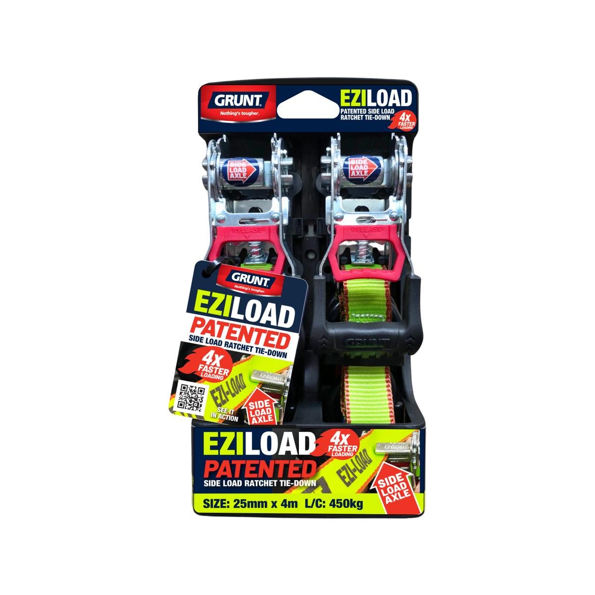 Grunt Ezi-Load 25mm x 4m Ratchet Tie-Down - 2 Pack - Bunnings Australia