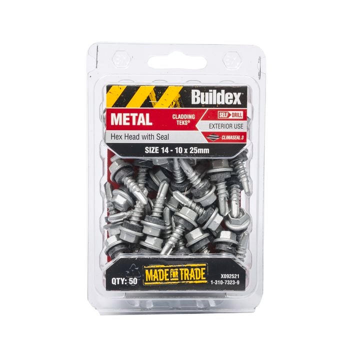 Buildex 14 - 10 x 25mm Climaseal Hex Head with Seal Metal Cladding Tek ...