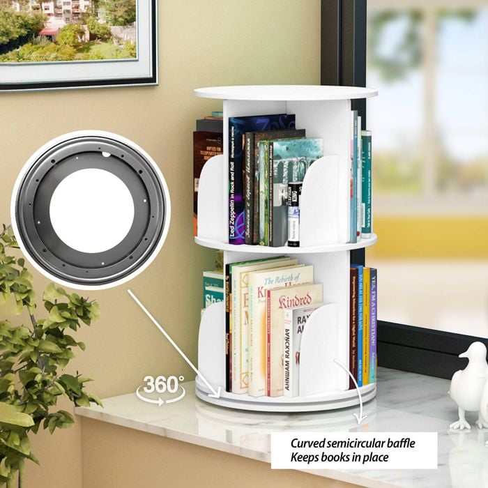 MIUZ 4-Tier Rotating Book Storage Shelf Bookcase Rotating Display Stand ...