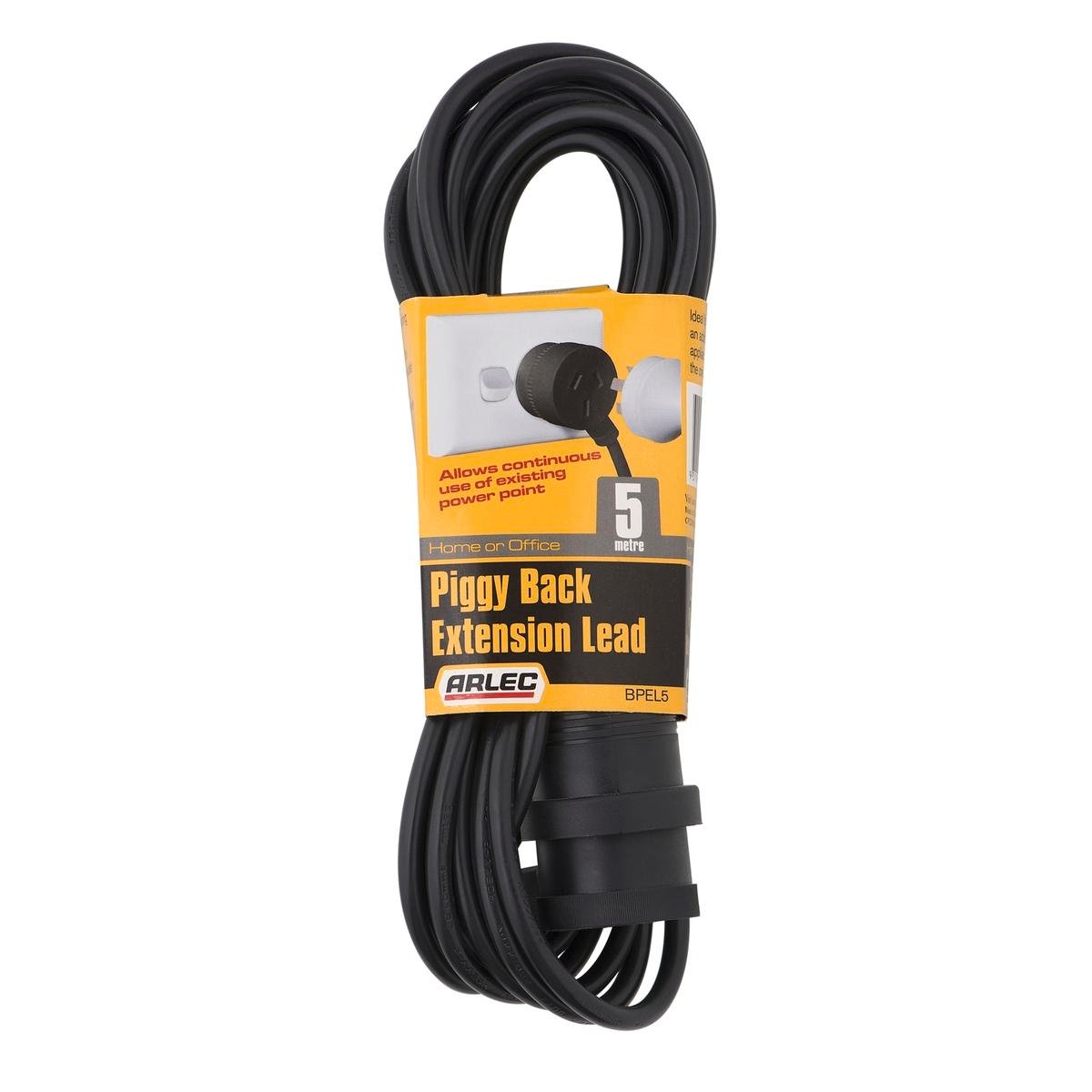 Arlec 5m Black Piggy Back Extension Lead - Bunnings New Zealand