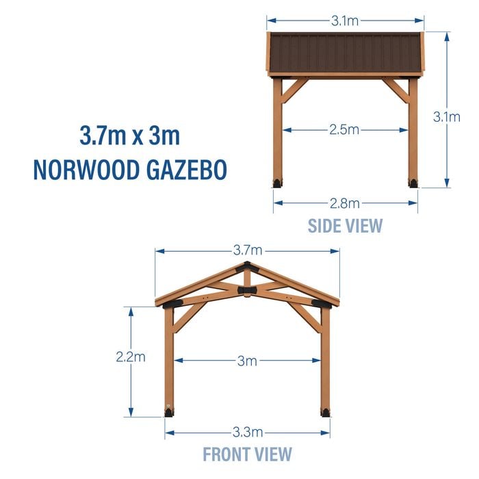 Backyard Discovery Norwood 3.7m x 3.0m Cedar Wood Outdoor Patio Gazebo with Hardtop Galvanised ...