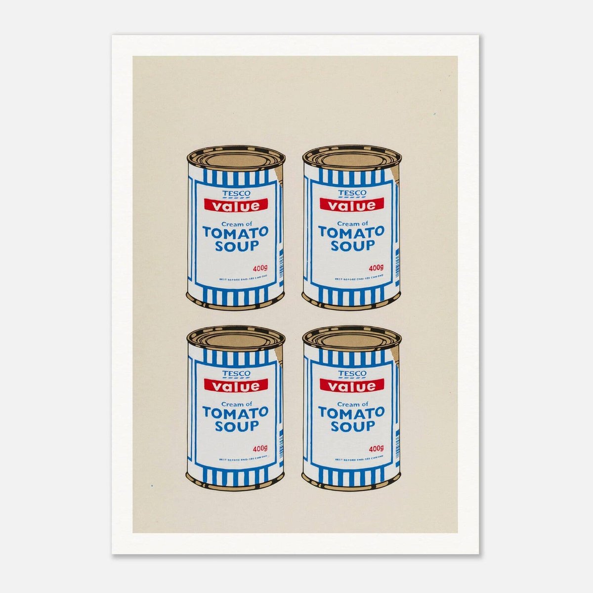 Galrie Banksy Four Soup Cans Art Print - Gold on Cream, 2005 Limited Edition, Poster Only, A3 30 ...