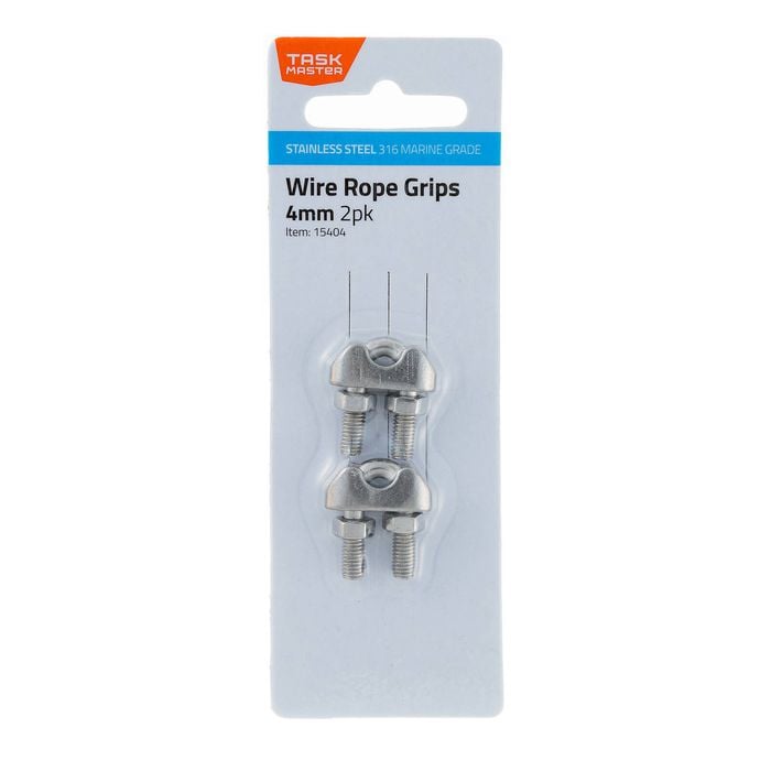 Taskmaster 4mm 316 Stainless Steel Wire Rope Grips - 2 Pack - Bunnings ...