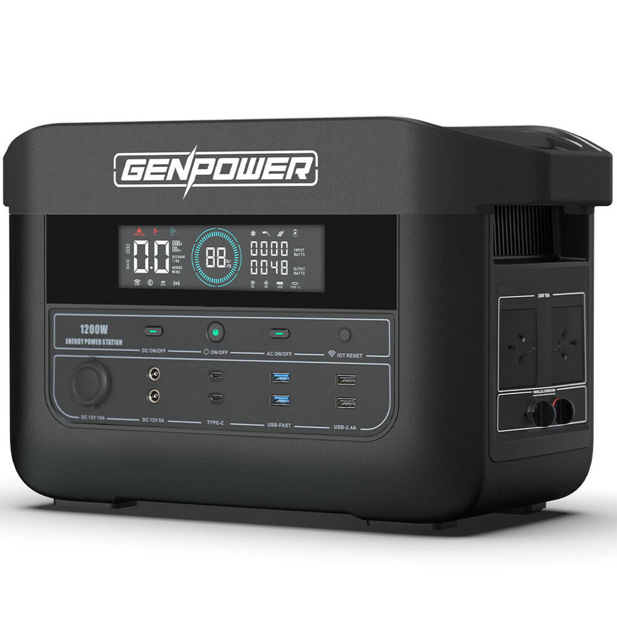 GENPOWER 1200W Portable Lithium Power Station 1075Wh LiFePo4, MVO, 15W ...
