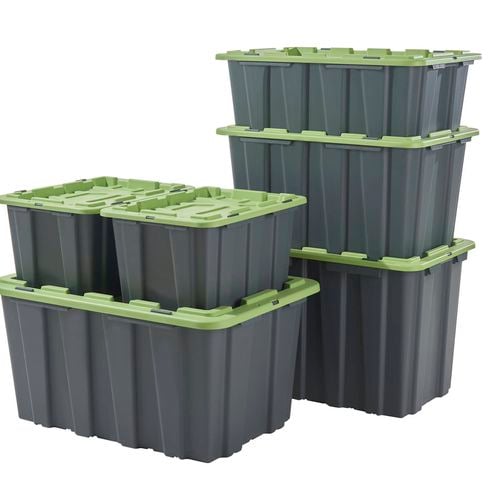 All Set 60L Grey And Green Heavy Duty Storage Container With Flat Lid ...