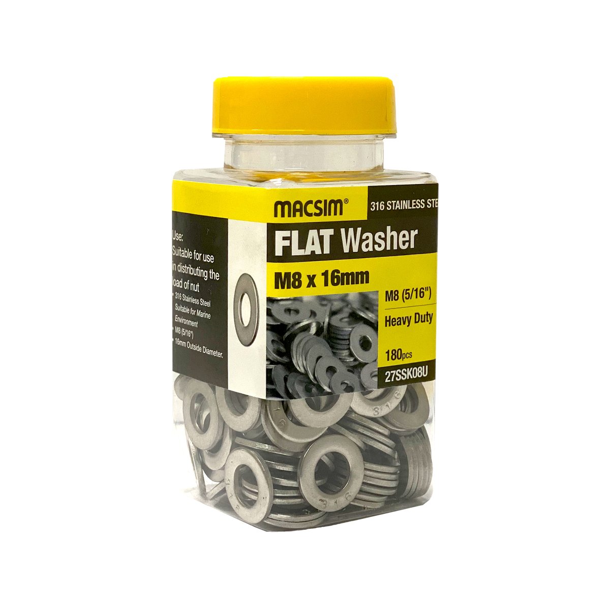 Macsim M8 X 16 Washer Round 316SS - Jar Pack 180 - Bunnings Australia