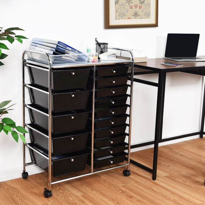 Costway 15-Drawer Storage Trolley Cart Filing Cabinet Black - Bunnings ...