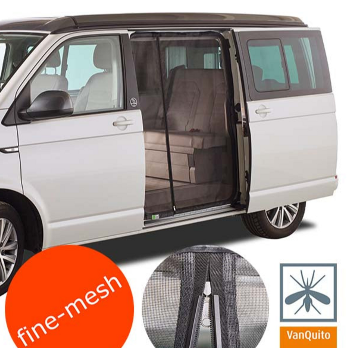 Mosquito Net VW T5/T6/T6.1 FINE Mesh + MAGNETIC Zipper for LEFT Side ...