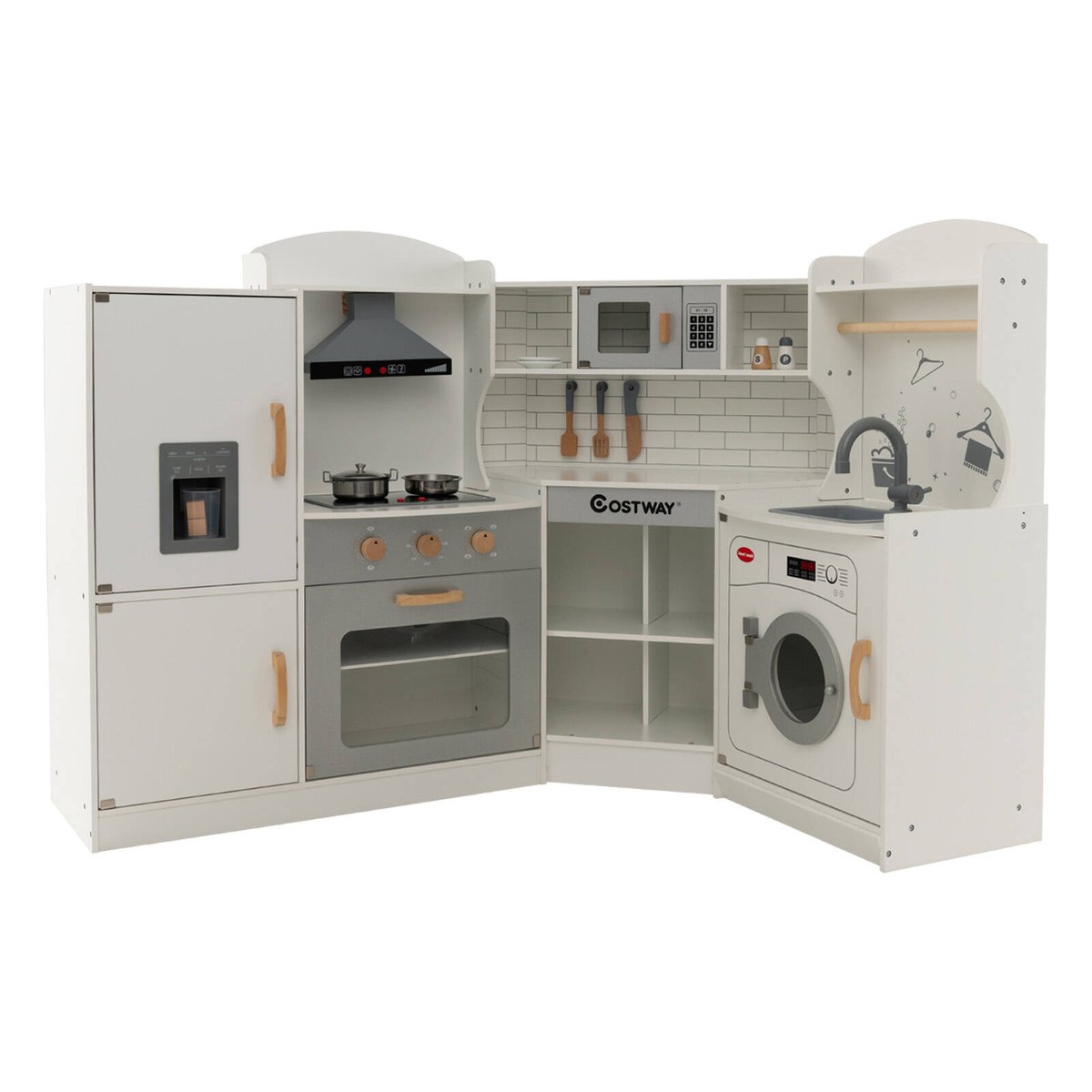 Costway Wooden Pretend Cooking Toy with Kitchen Accessories - Bunnings ...