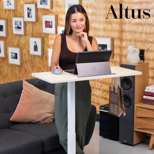 Altus Mobile Standing Desk with Wheels Pneumatic Over Bed Table ...
