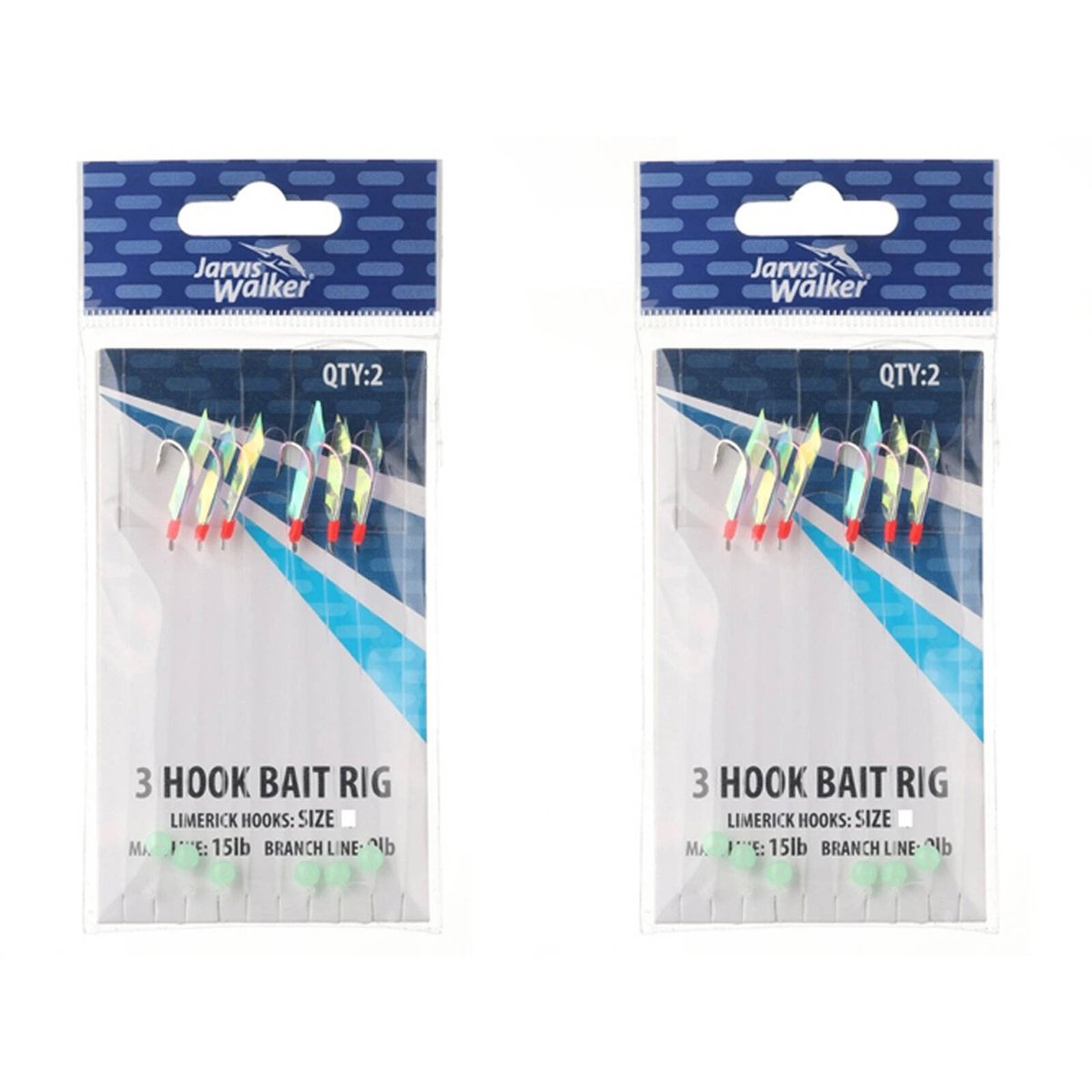 2x 2PK Jarvis Walker 3 Hook Bait Rigs 12lb Main Line & 9lb Branch Line ...