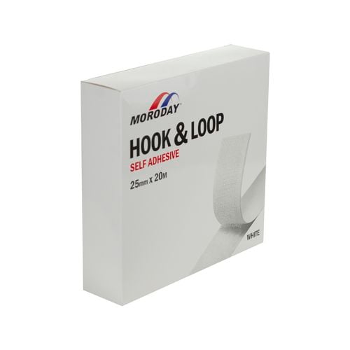 Moroday 25mm x 20m White Hook And Loop Self Adhesive - Bunnings Australia