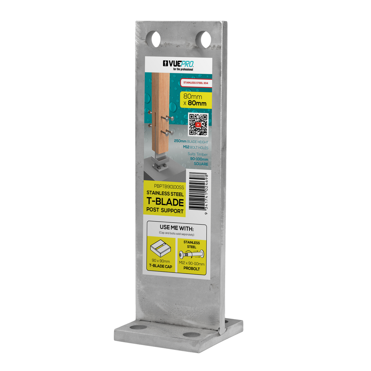 VUEPRO 80 x 80mm Stainless Steel T-Blade Post Support - Bunnings Australia