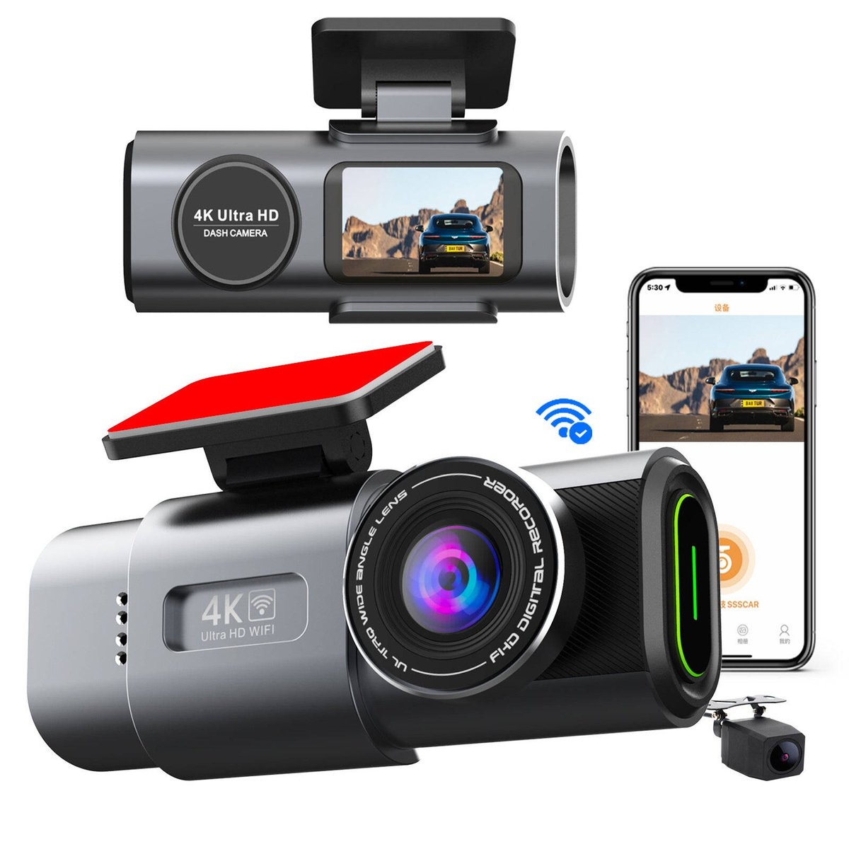4K Dash Cam UHD 2160P WiFi Front Dashcam Night Vision Car Camera with ...