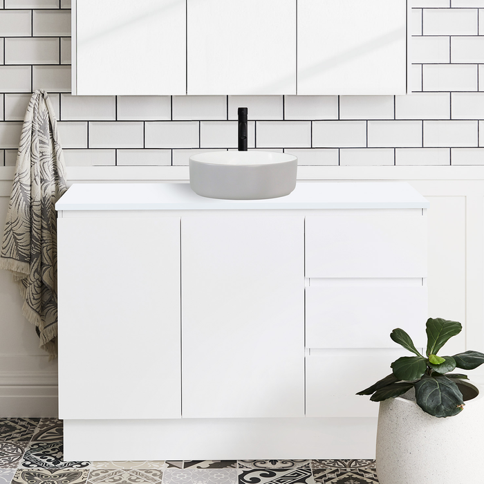 CIBO 1200mm White Nordic Full Height Bathroom Vanity with Light Grey / White Countertop Basin ...