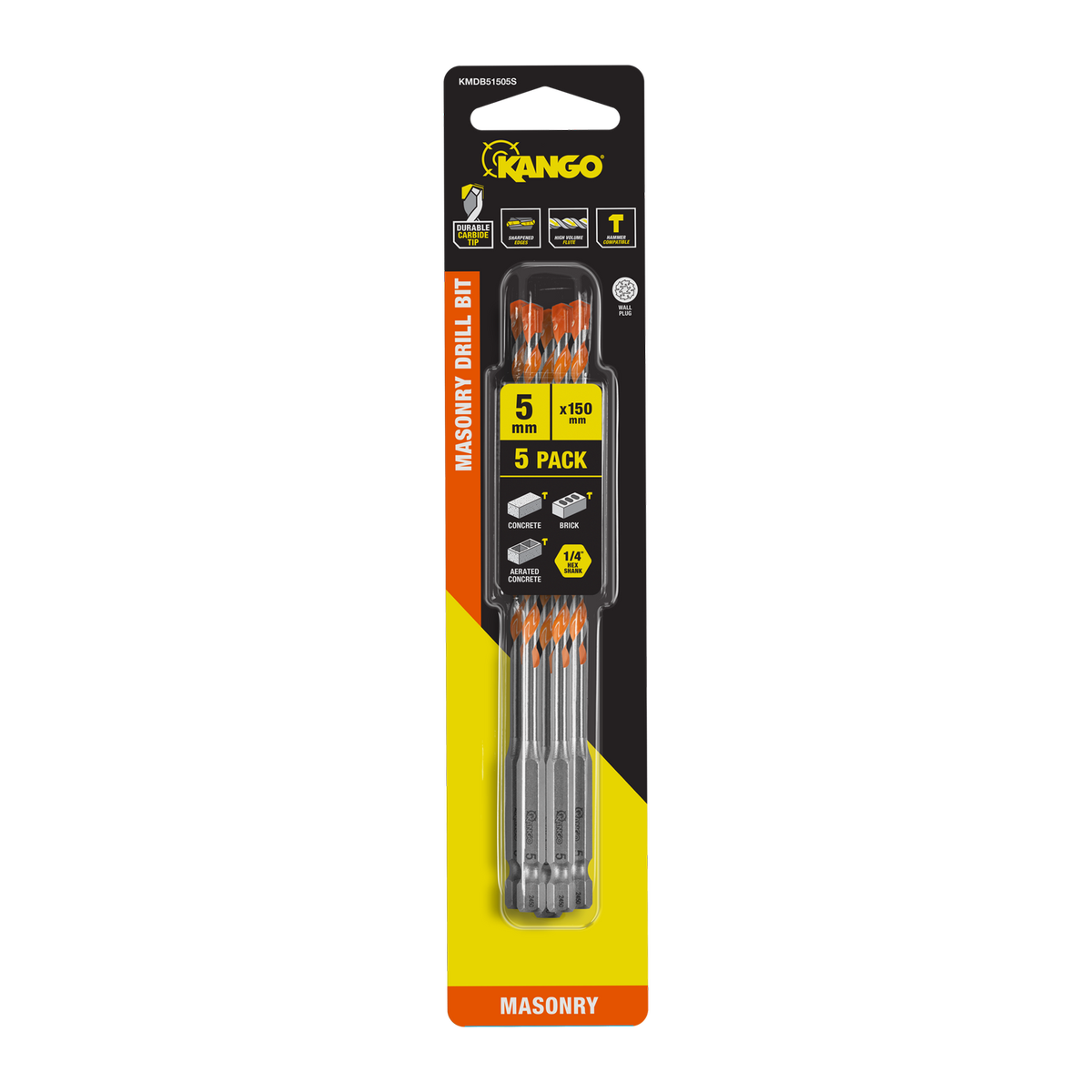 Kango 5 x 150mm 1/4" Masonry Drill Bit - 5 Pack - Bunnings New Zealand