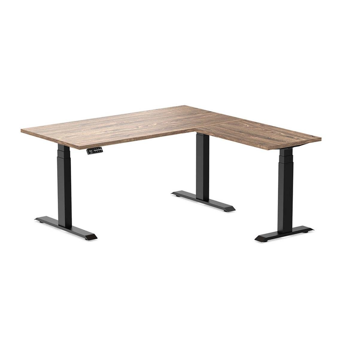 Desky Eco L-Shape Sit to Stand Natural Walnut Melamine Desk 1500x1550mm ...