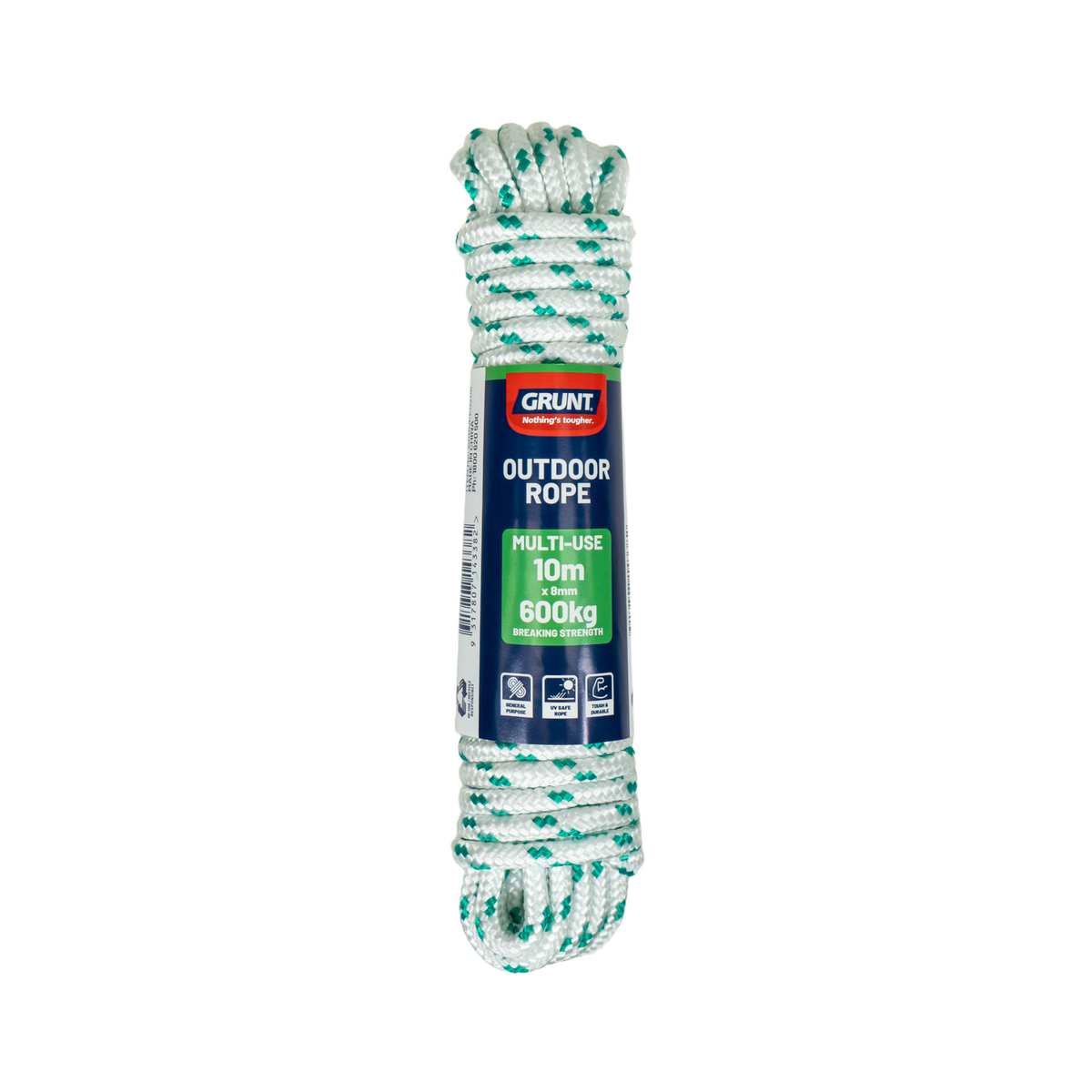 GRUNT 8mm x 10m White And Green Outdoor Rope - Bunnings Australia