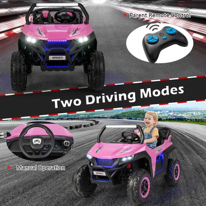 Costway 12V Kids Ride On Car 2 Seater Electric UTV with Remote Control and Music Pink Bunnings Australia