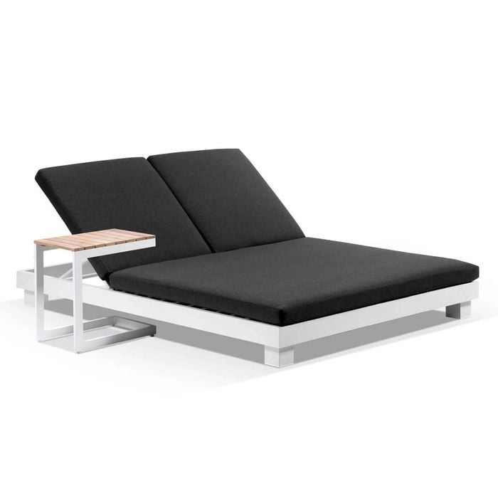Santorini Aluminium Double Sun Lounge - Side Table White - Denim Grey ...
