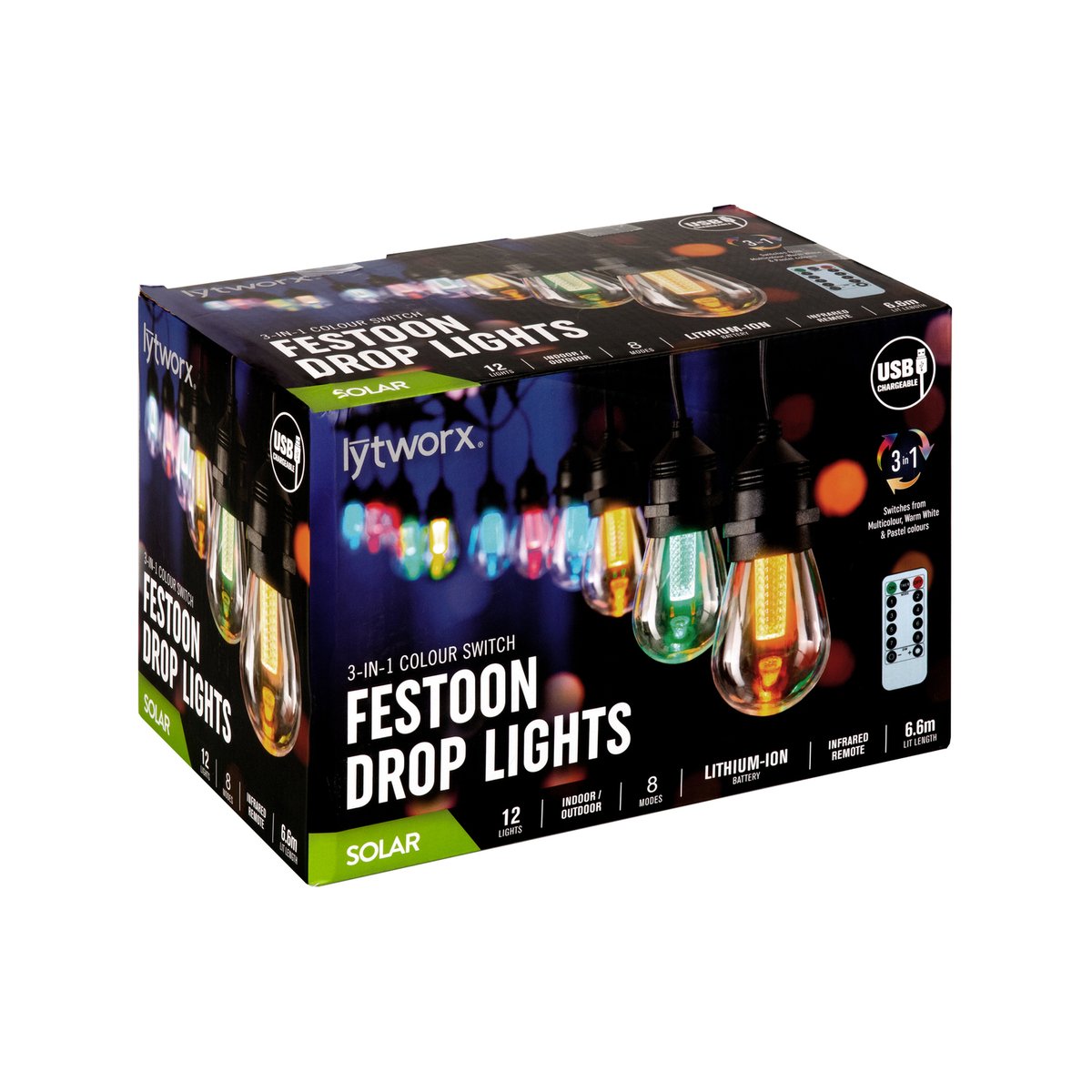 Lytworx Solar/USB 3-In-1 Colour Switch Festoon Drop Lights - Bunnings ...