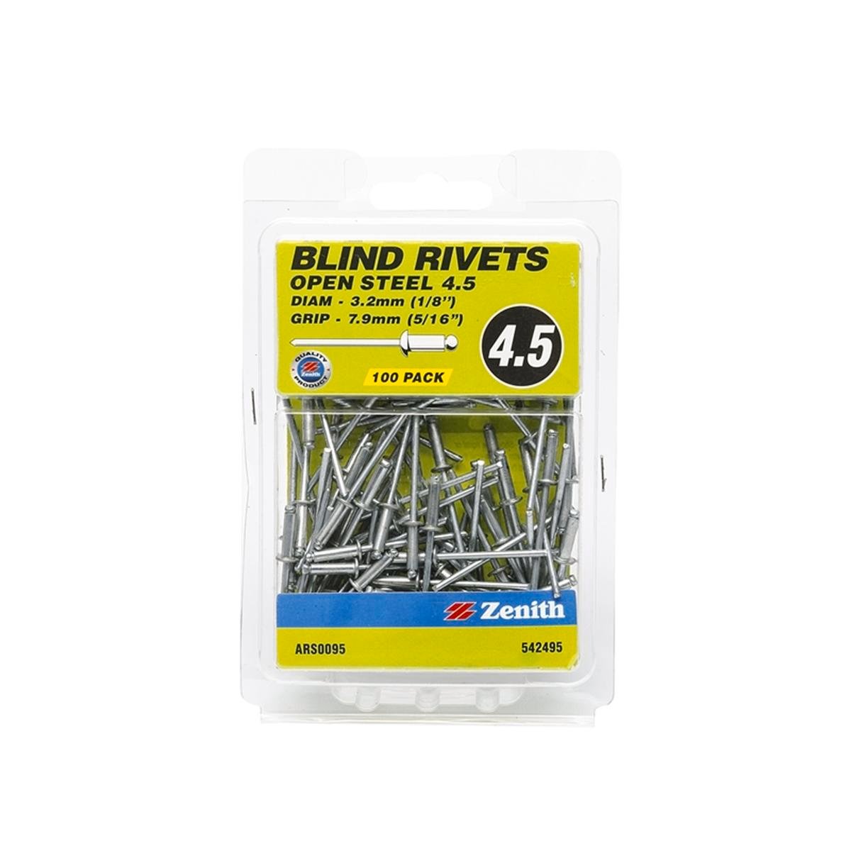 Zenith Blind Rivets Open Steel 1/8"D x 5/16"G 100pk - Bunnings New Zealand