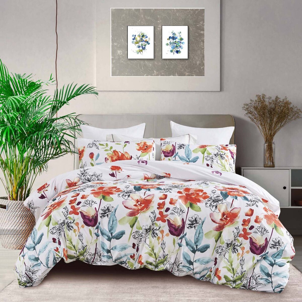 Millie Botanical Flower Quilt Cover Set( Queen size ) - Bunnings Australia