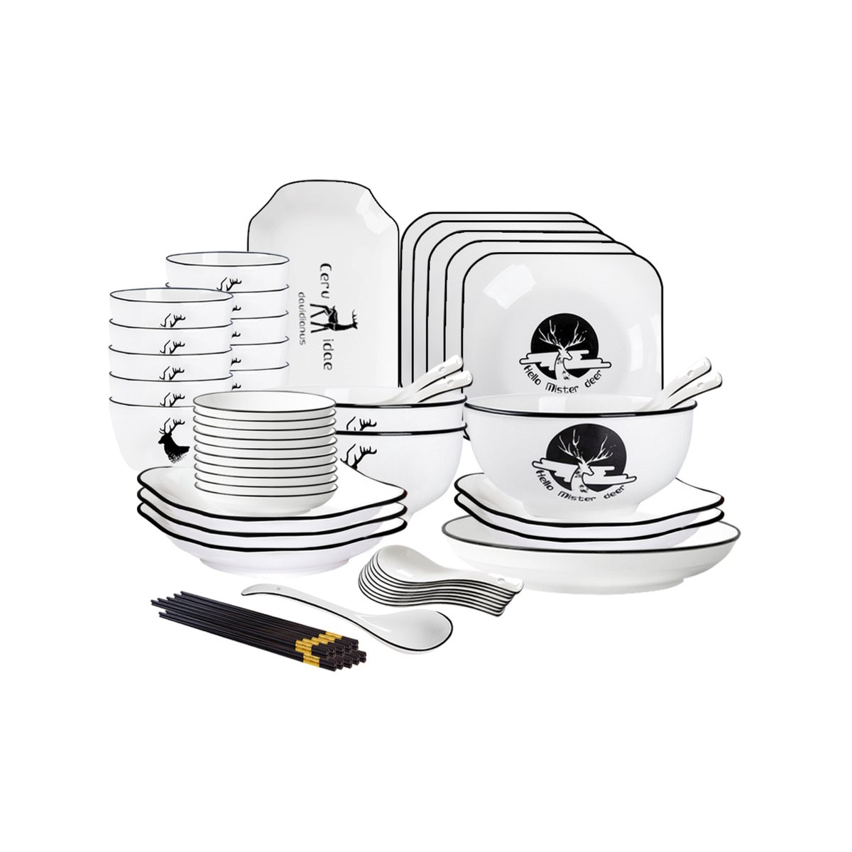SOGA 34Pcs White Antler Printed Ceramic Dinnerware Set - Bunnings Australia