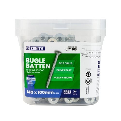 ZENITH 14G - 8 x 100mm Class 3 Galvanised Bugle Batten Screws - 100 Pack - Bunnings Australia