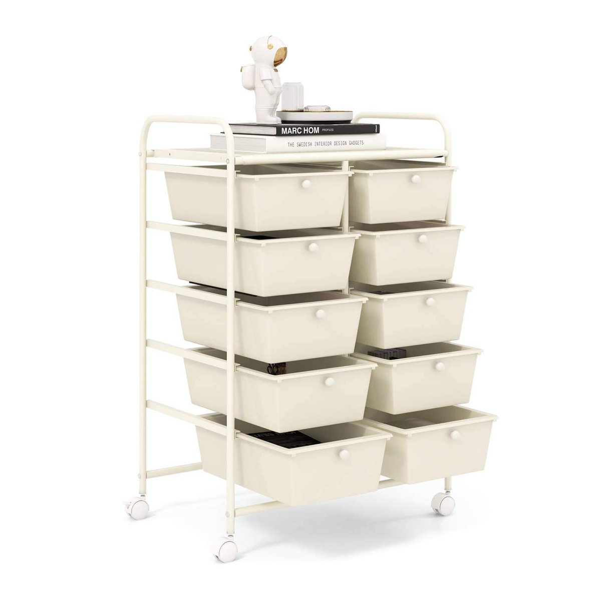 Costway 10-Drawers Mobile Storage Cart Rolling Utility Trolley White ...