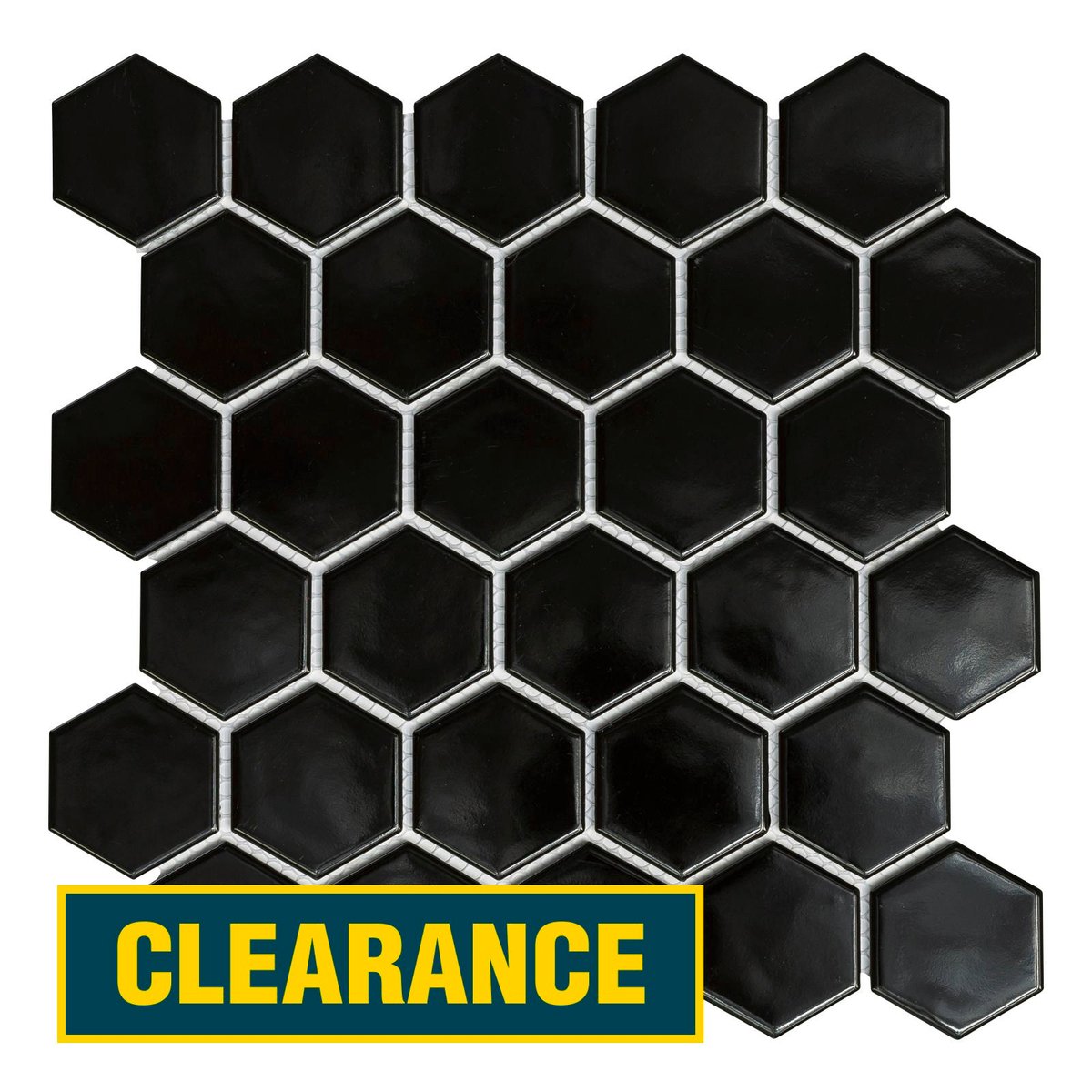 Decor8 Tiles 284 x 324 x 6mm Black Gloss Hexagon Ceramic Mosaic Tile ...
