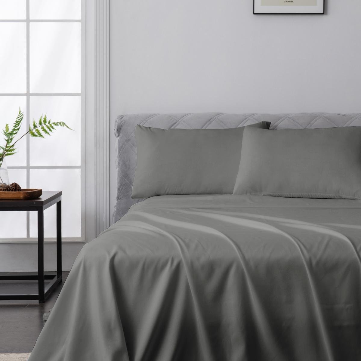 LINENOVA 2000TC Bamboo Blend Sheet Set-Dark grey Single - Bunnings ...