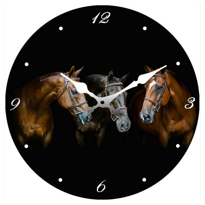 3 Horses Glass Analogue Standing Desk Clock 17cm Round Decor - Bunnings ...