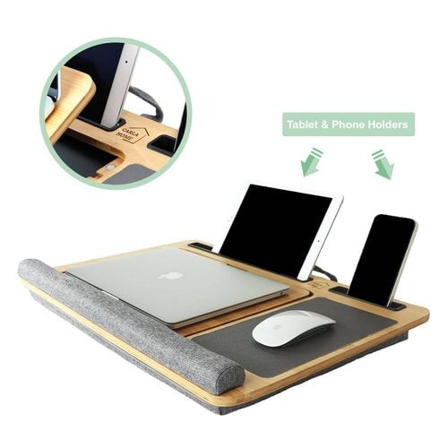 CARLA HOME Bamboo Laptop Lap Desk with Cushion and Angle Adjustable for ...