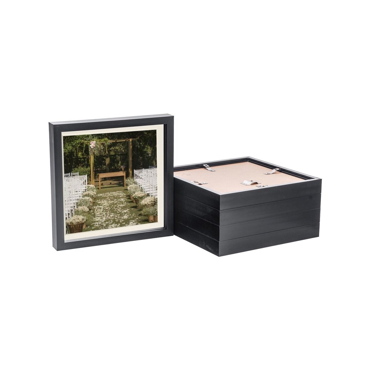 Nicola Spring 10" x 10" Black 3D Box Photo Frames - 8" x 8" Mount ...