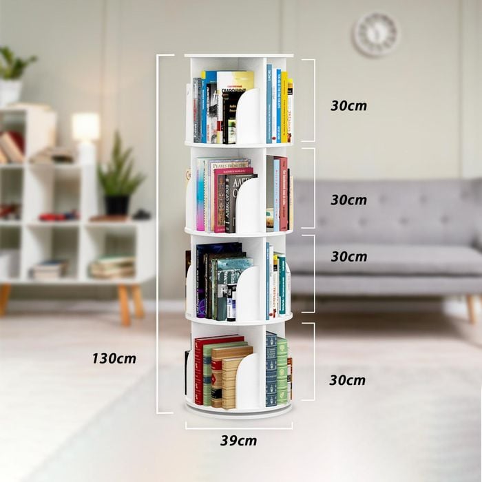MIUZ 4-Tier Rotating Book Storage Shelf Bookcase Rotating Display Stand ...