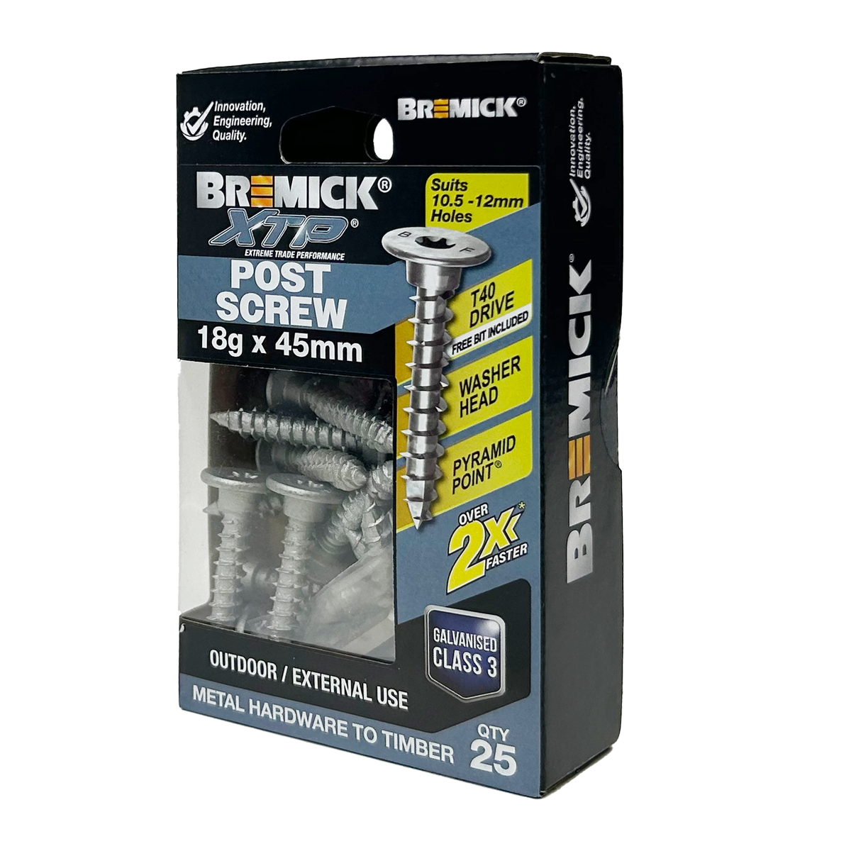 Bremick XTP Post Screw 18g x 45mm GALV T40 - 25 Pack - Bunnings Australia
