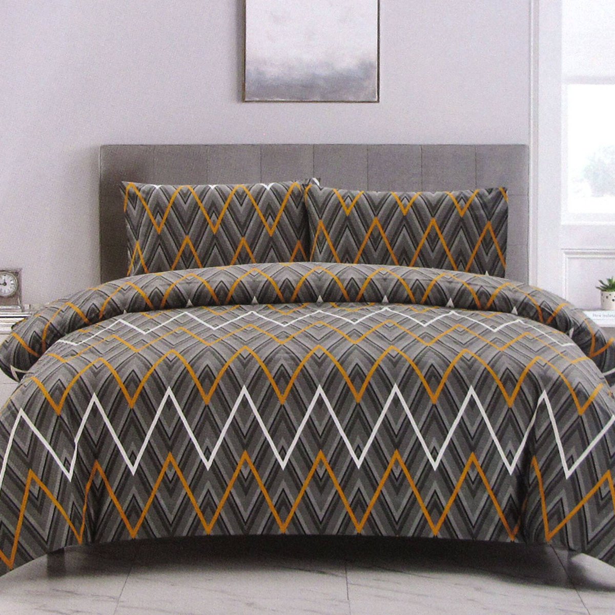 Artex Hayden Orange Quilt Cover Set Geometric Pattern Reversible ...