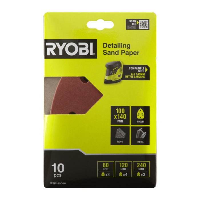 Ryobi 10 Piece 100 x 140mm Detail Sanding Set RSP140D10 - Bunnings New ...